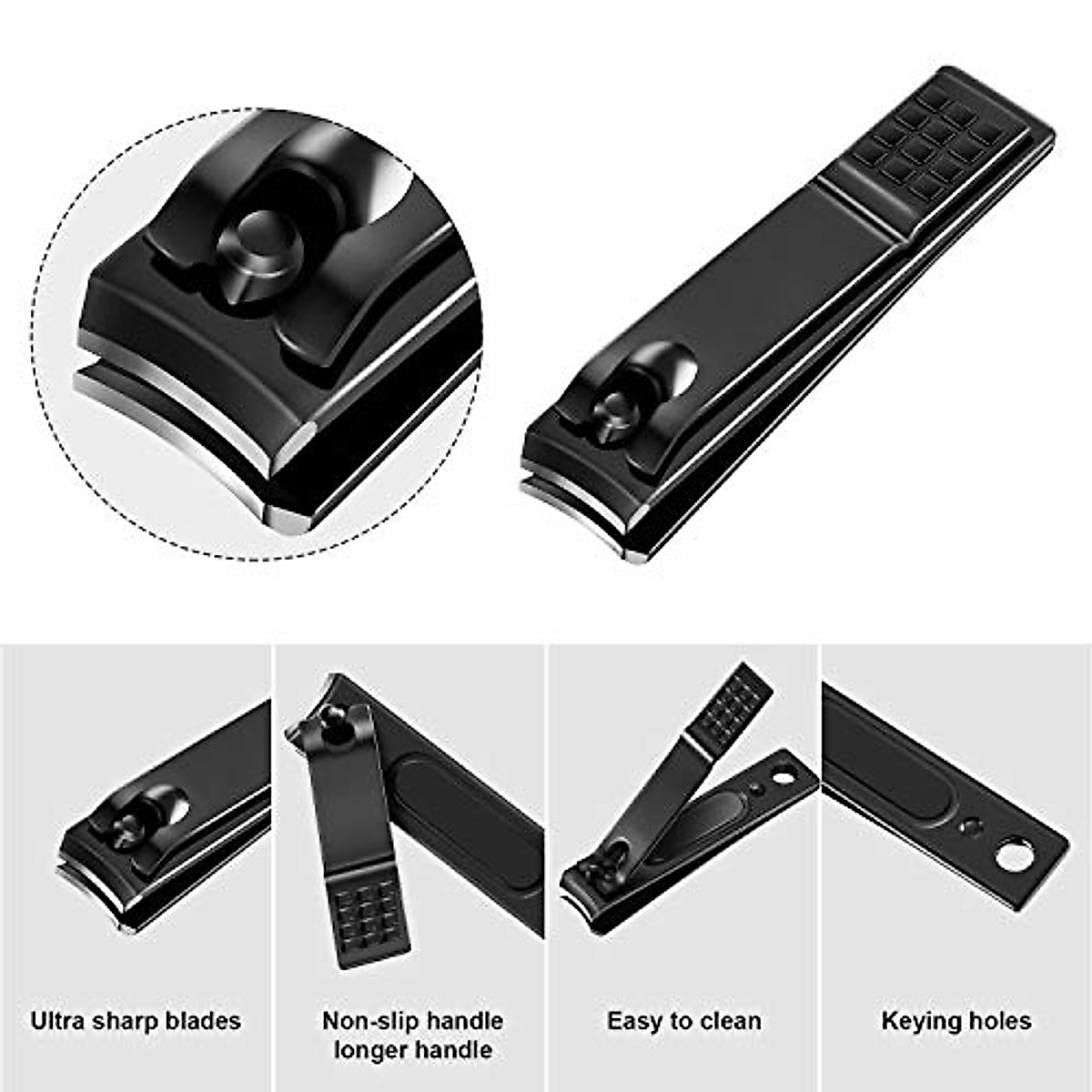 12 Pieces Nail Clipper Set Stainless Steel Nail Cutter Fingernails and Toenail Clipper Cutter for Women Men (Black)