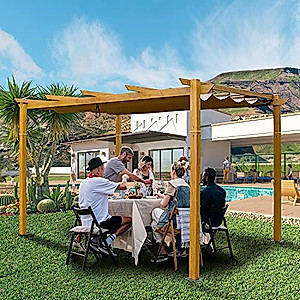 Domi 10' X 13' Outdoor Retractable Pergola Canopy, Aluminum Patio Pergola, Sun Shade Shelter for Backyards, Gardens, Patios, Deck, Ideal for BBQ, Party, Beach and More, Wood-Looking