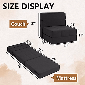 VINYUSE Folding Sofa Bed,Convertible Sleeper Chair Floor Couch,7 inch High Resilience Memory Foam, Futon Sofa Sleeper Chair with Washable Cover for Living Room/Bedroom 76" x 29" x 7", Dark Grey