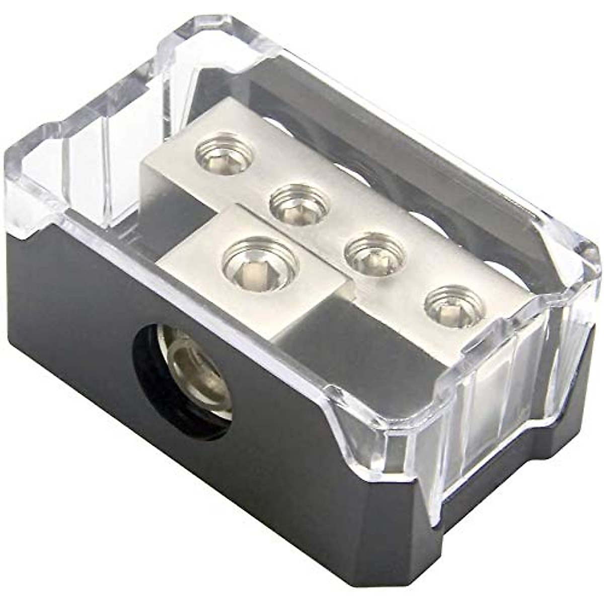 RKURCK 4 Way Power Distribution Block, 0/2/4 AWG Gauge in, 4/8/10 Gauge Out, Car Audio Stereo Amp Distribution Connecting Block for Audio Splitter (1 in 4 Out) 2 Pack