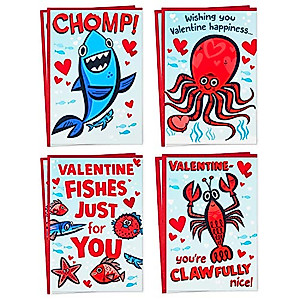 Hallmark Valentines Day Cards Kids Classroom Assortment, 8 Valentine's Day Cards with Envelopes (Sea Creatures)