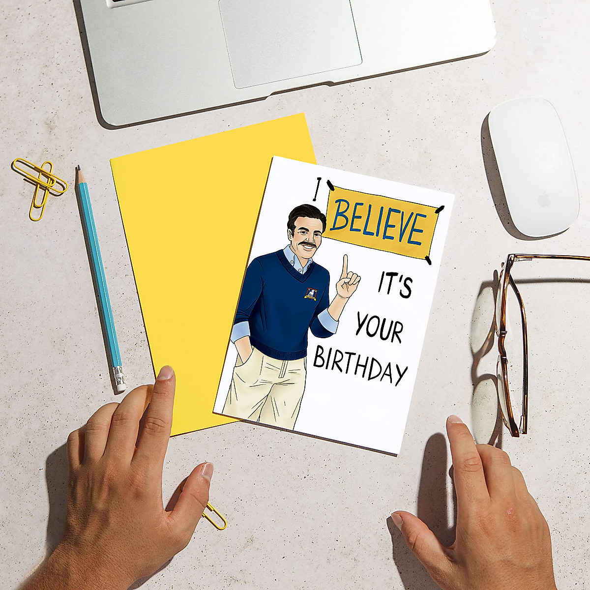 Huxters Ted Lasso Inspired Funny Birthday Card, 350gsm Paper, Matching Recyclable Envelope, Blank Side for Personalization, Eco-Friendly