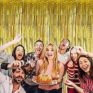 3Pcs Gold Metallic Tinsel Foil Fringe Curtains,3.2ft*8ft Gold Photo Booth Backdrop Streamer,Photo Booth Props,for Party Door Wall Curtains Bachelorette Birthday, Christmas,New Year Decorations