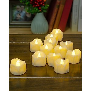 PChero LED Tealights with Timer, 12pcs Flickering Flameless Battery Operated Timed Tea Light Electric Candles for Halloween Christmas Home Party Wedding Centerpieces Decorations