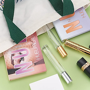 qiwuhai 4 Pcs 10ml/3oz Fine Mist Glass Atomizer Bottles, Mini Refillable Spray Bottles, Small Empty Spray Bottles, Portable Sample Containers Sample Vials for Travel Essential Oil (Silver)