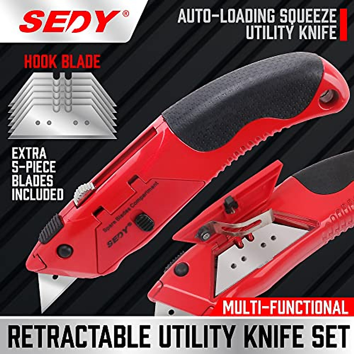 Heavy Duty Box Cutter - Retractable Utility Knife with Spare Blades, Ergonomic Design, Built-In Storage, Safe Lock System, Ideal for Cardboard, Paper, Thin Plastic Cutting - Razor Knife Boxcutter
