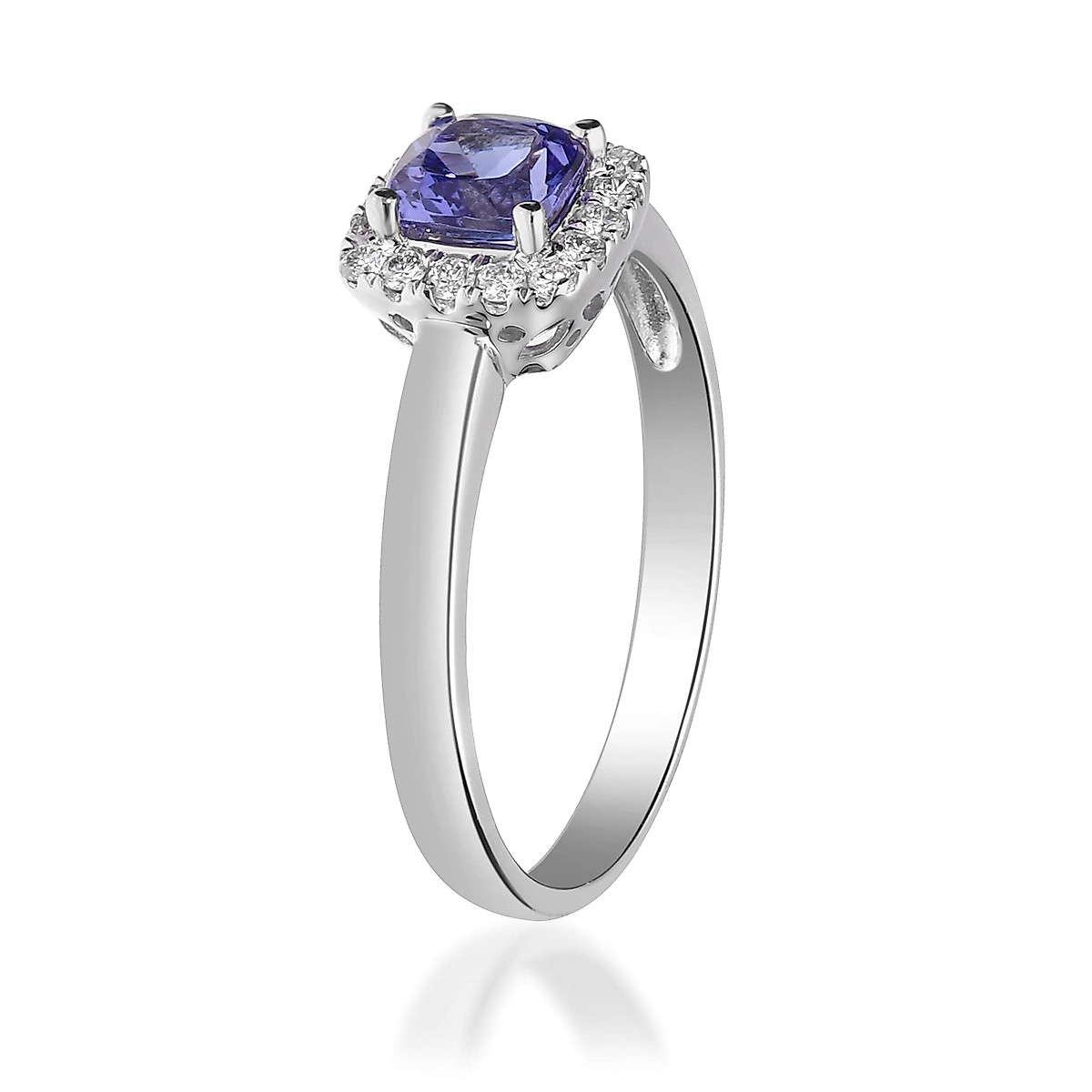 Gin and Grace 10K White Gold Genuine Tanzanite Ring with Diamonds for women | Ethically, authentically & organically sourced (Cushion-cut) shaped Tanzanite hand-crafted jewelry for her