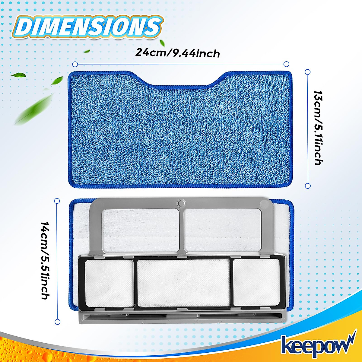 KEEPOW Reusable Vacmop Replacement Pads Compatible with Shark Vac Mop VM252 VM200 VC205 VM250 VM190 VM200P12, Vacuum Mop Pads Refills for Hardwood Floor with Upgraded Dirt Chamber, Blue, 2+1+1 Pack