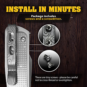 Donk! Titanium Pocket Clip. Made for Leatherman Free (P2, P4, T2 & T4) Curl & Bond. TC4 Titanium. Matte Finish. 2 Screws. 5 Custom Designs. Extra Carry Options - 'Norwegian Wood’