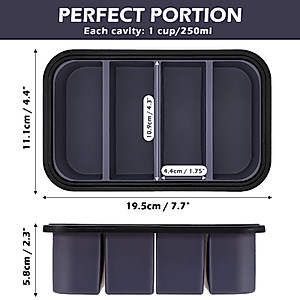 Webake Silicone Freezer Tray with Lid, Food Storage Container 1 Cup Portion, Ice Cube Tray for Soup Sauce Meal Prep, BPA Free - Grey