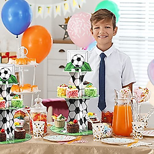 Soccer Theme Party Cupcake Stand Decorations, 3 Tier Soccer Sports Theme Party Cupcake Topper Stand Soccer Party Soccer Field Decor for Teenagers Soccer Sports Birthday Party Supplies (Soccer)