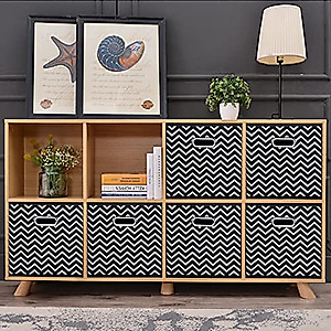 STOREONE Fabric Storage Bins Cubes Baskets Containers-(11X11X11) with Dual Metal Handles for Shelf Closet, Bedroom Drawers Organizers, Foldable Set of 3 (Black Wave)