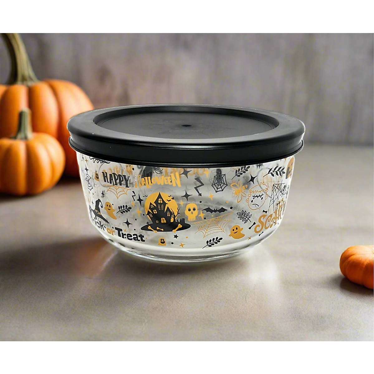 DURA LIVING Halloween Glass Food Storage Containers with Lids | Set of 6 (3 Containers + 3 Lids) 2-Cup | Spooky Design, BPA-Free, Microwave & Dishwasher Safe|Perfect for Meal Prep, Snacks & Leftovers
