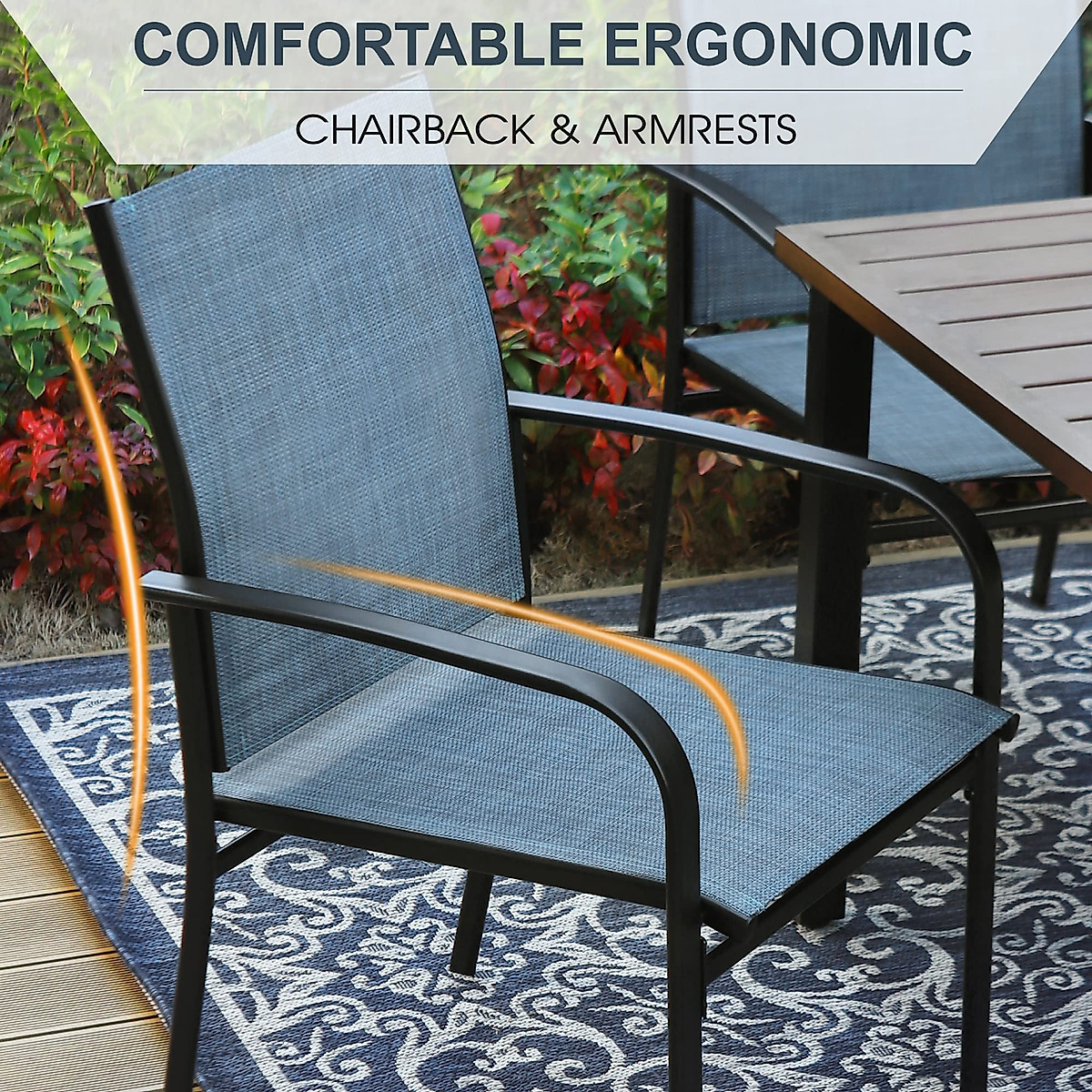 MIXPATIO Outdoor Table and Chairs, Patio Dining Sets for 6 with Blue Chairs and Metal Rectangular Table for Deck Backyard Lawn Poolside