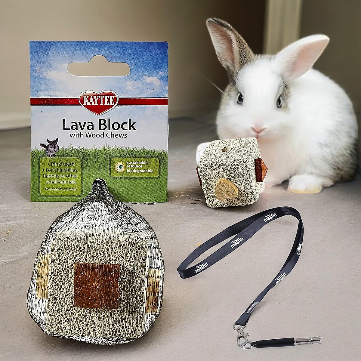 moofin Bundle of Pet Training Stainless Steel clicker WHI, and Lava Block Chew Toy,2.5 Inches x 2.5 Inches x 5 Inches, Pack of 3, Brown