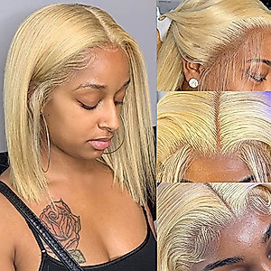 Alipeacock Blonde Bob Wig 13X4 Lace Front Wigs Pre Plucked Bleached Knots 150% Density 613 Straight Short Human Hair Lace Frontal Wigs for Women 10inch