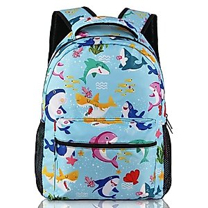 Shark Cartoon Backpack for Girls Boys, Elementary Middle High School Bookbags for Teen Kids, Large Travel Laptop Back Packs for College Students Women Men, Durable Lightweight School Bags