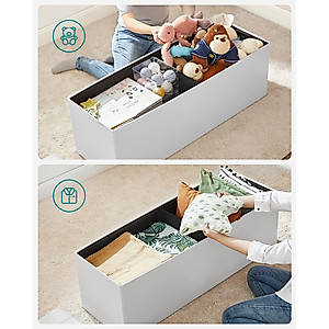 SONGMICS 43 Inches Folding Storage Ottoman Bench, Storage Chest, Footrest, Coffee Table, Padded Seat, Faux Leather, Holds up to 660 lb, White ULSF702