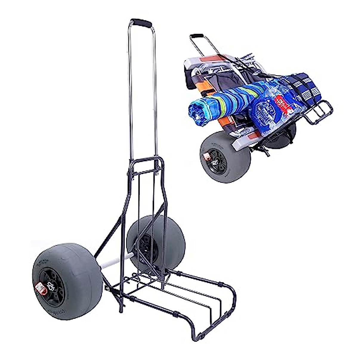 Large Heavy Duty Beach Cart with Big Balloon Wheels for Sand - All Terrains - Steel Easy Roll Buggy Beach Cart Trolley