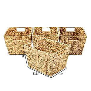 Trademark Innovations Hyacinth Storage Basket with Handles, Rectangular (Set of 4, 11.5")
