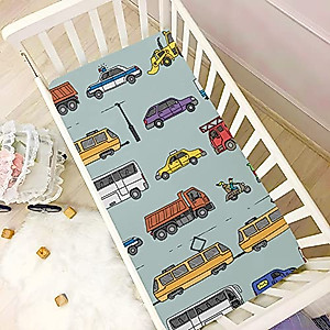 Baby Fitted Mini Crib Sheets Portable Playard Sheets Stretchy Cars Traffic Doodle Girl Boys Soft Modal