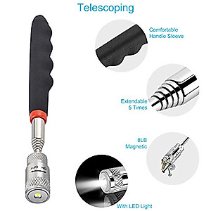 Magnetic Pick Up Tool, Telescoping Pickup Tool with LED Light, Magnetic Retrieval Tool for Hard to Reach Places, Magnet Sticks, 8LB, Gifts For Men, Dad, Handyman, Husband