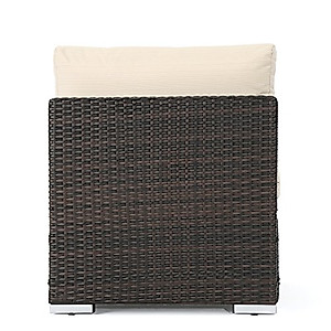 Christopher Knight Home Santa Rosa Outdoor Wicker Armless Sectional Sofa Seat with Aluminum Frame and Water Resistant Cushions, Multibrown / Beige