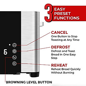 Mueller UltraToast Full Stainless Steel Toaster 2 Slice, Long Extra-Wide Slots with Removable Tray, Cancel/Defrost/Reheat Functions, 6 Browning Levels with LED Display