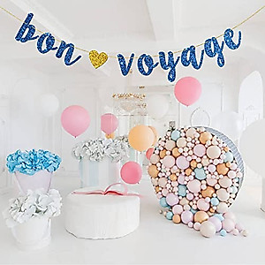 INNNORU Bon Voyage Banner, Moving Away, Going Away, Graduation, Retirement, Travel Theme Party Decorations, Navy Blue Glitter