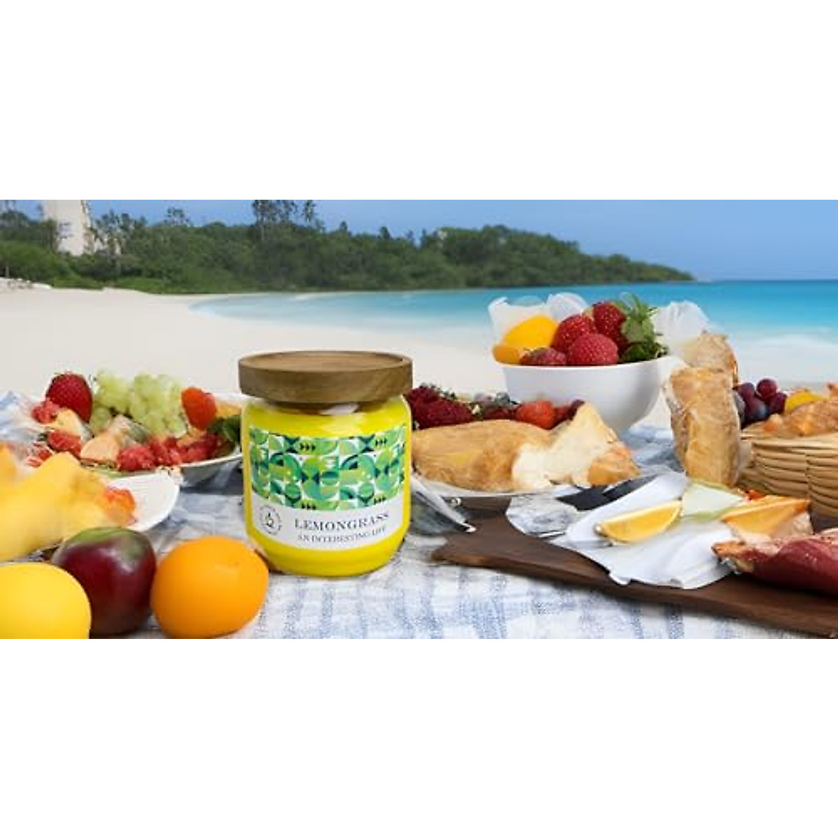 Outdoor Decorative Yellow Large Citronella Candle, 16oz, Glass, Strong Lemongrass Scented Candles, for Patio Decor, Outside Table Decor, Camping Accessories, Beautiful Candle Jars