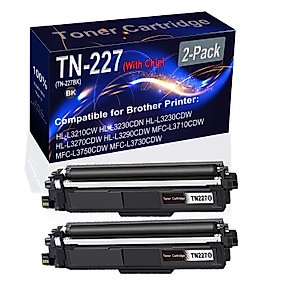 Kolasels (with Chip) 2-Pack (Black) Compatible HL-L3210CW L3230CDW L3270CDW Laser Toner Cartridge (High Capacity) Replacement for TN227 TN-227 (TN-227BK) Printer Toner Cartridge