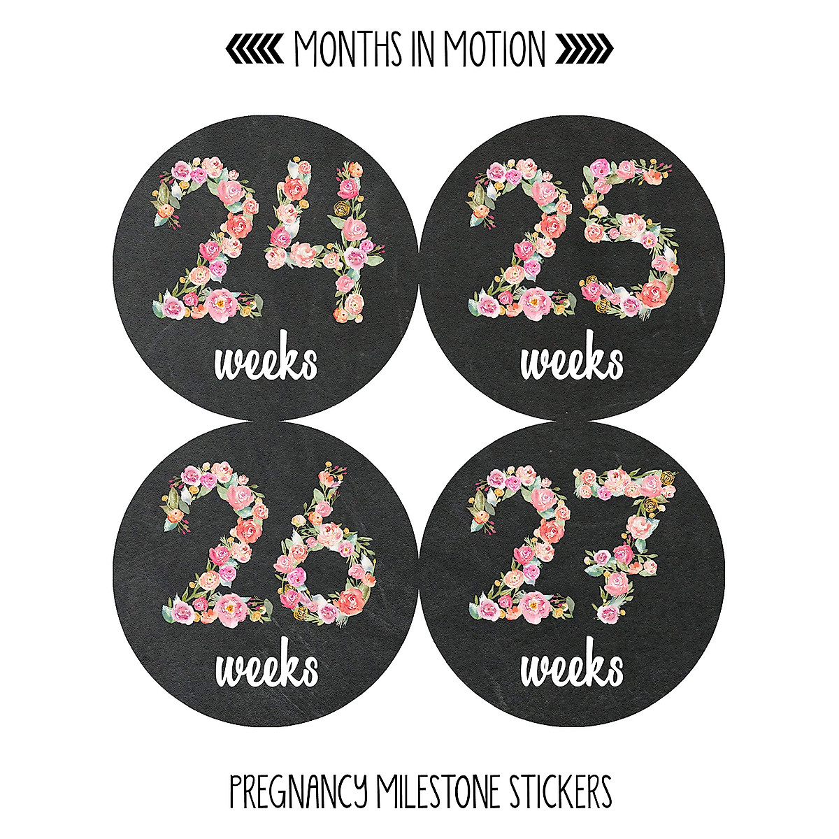 Months In Motion Pregnancy Weekly Belly Growth Stickers - Week to Week Pregnant Expecting Photo Prop - Maternity Keepsake - Baby Bump - Large Set of 36 Weekly Photo Sticker