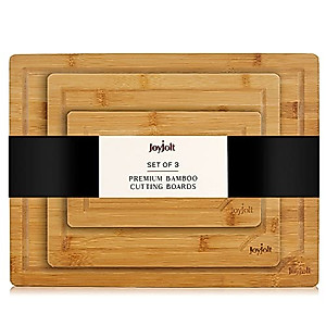 JoyJolt Bamboo Cutting Board Set, Wooden Cutting Boards for Kitchen. Large and Small Wooden Cutting Board Set; Serving Cheese Board, Bread Board or Chopping Board Set. Non Slip Wood Cutting Board Set