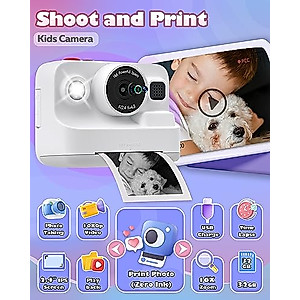 Kids Camera Instant Print, MEETRYE Instant Print Camera for Kids 4-14 Year Old, Christmas Birthday Gifts Digital Camera Toy for 5 6 7 8 9 10 Year Old Girls Boys Toddlers