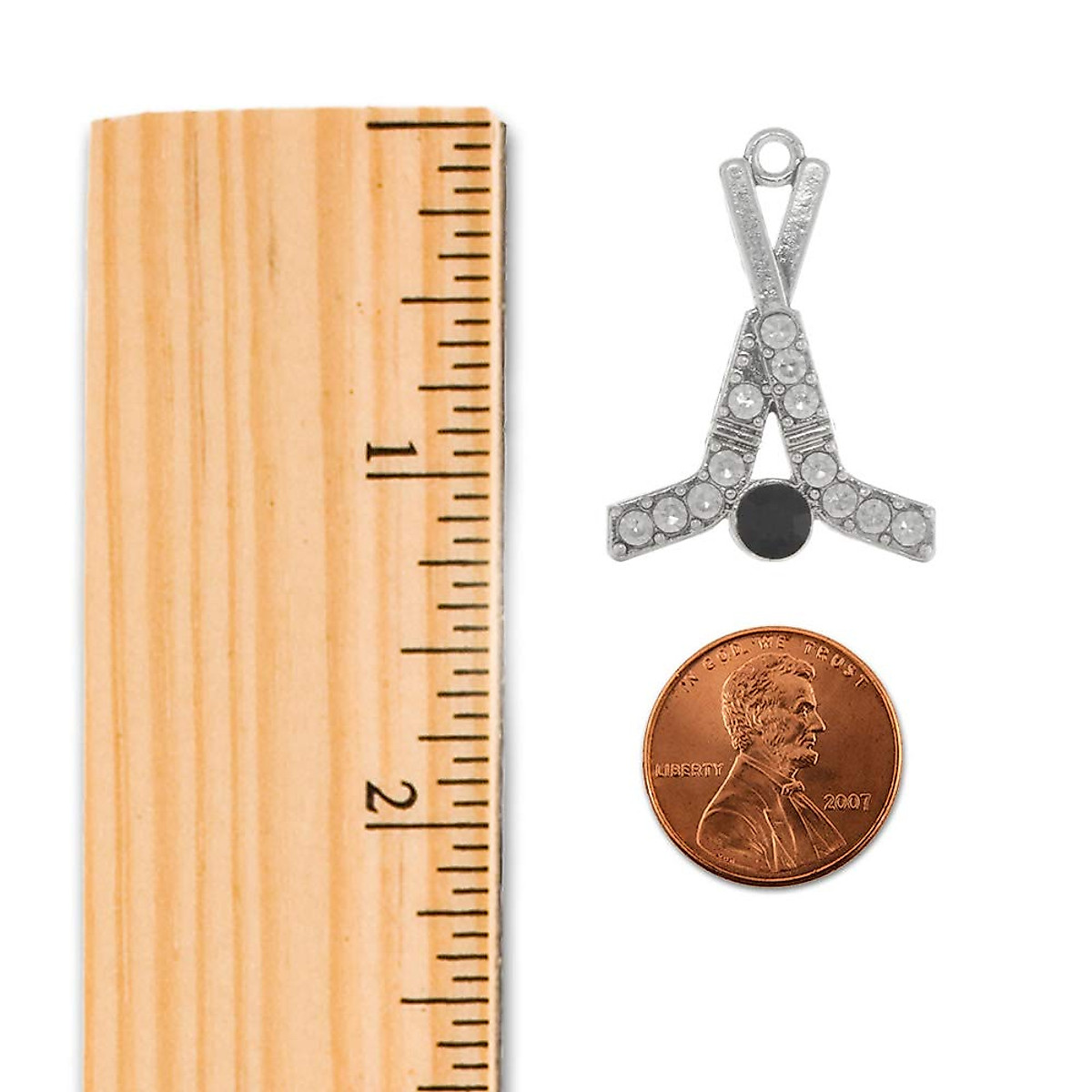 Inspired Silver - Hockey Sticks & Puck Memory Charm for Women - Silver Customized Charm for Bracelet with Cubic Zirconia Jewelry