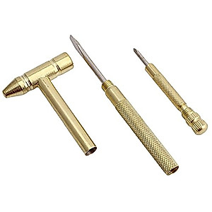 Kinobo 6 in 1 Mini Multifunction Copper Hammer & Screwdriver Hand Tools Ideal for Watchmaker Jewelers and Eating Walnuts. (Gold)