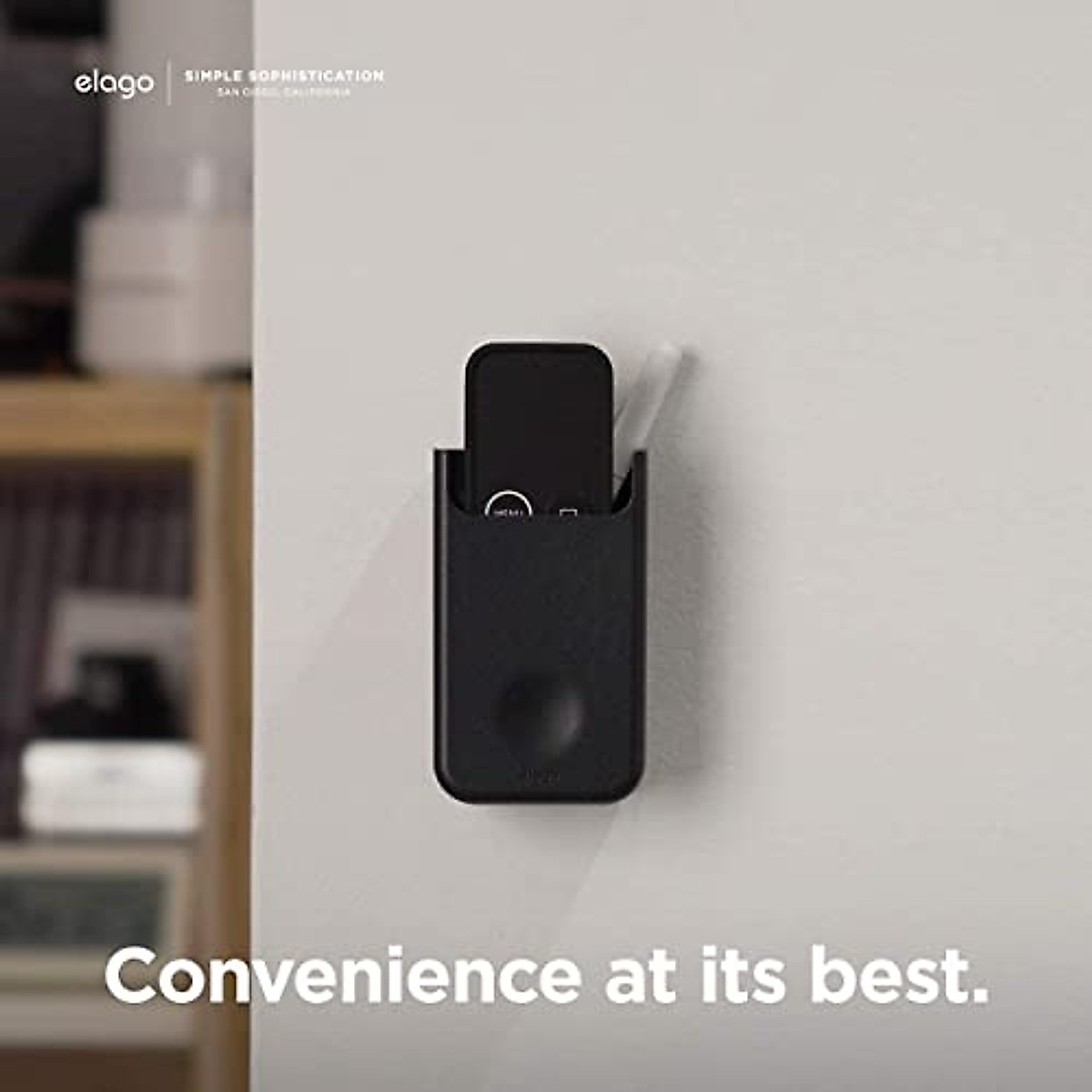 elago Universal Remote Holder Mount Compatible with Apple TV Remote and All Other Remote Controls - Reusable Gel Pad or Screw Mounting Options, Available Wired Charging [ Medium ] [Black]