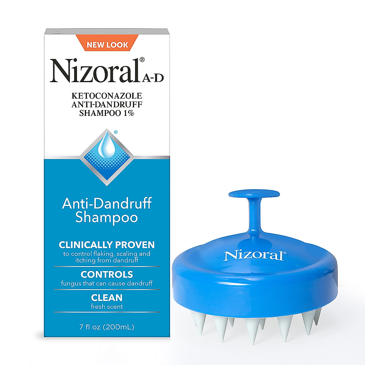 Nizoral Anti-Dandruff Shampoo 7oz and Scalp Massager Brush Bundle