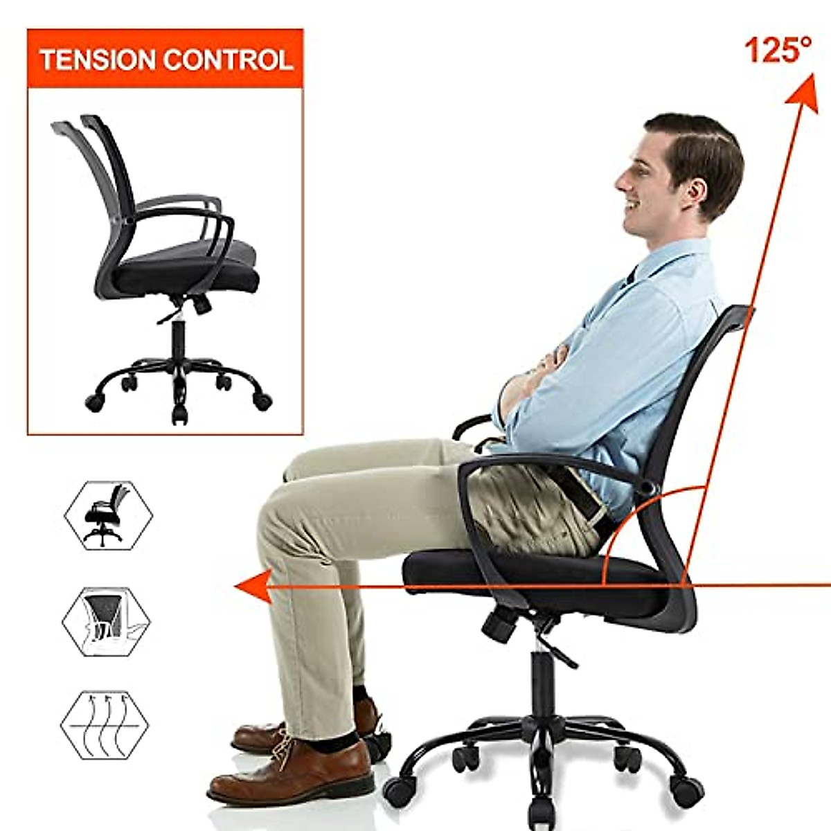 TYNB Home Office Chair Ergonomic Desk Chair Mesh Computer Chair Black Conference Room Chairs with Lumbar SupportCute Desk Chair for Home Meeting Room Office Room, MC-GF411-Black, 19.3x17.7x41.1 in