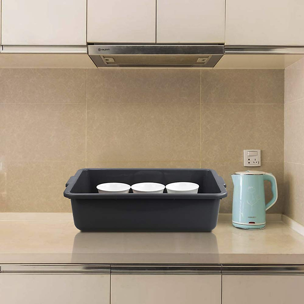 Dehouse 4-Pack 24 L Gray Large Plastic Bus Box, Commercial Bus Tubs