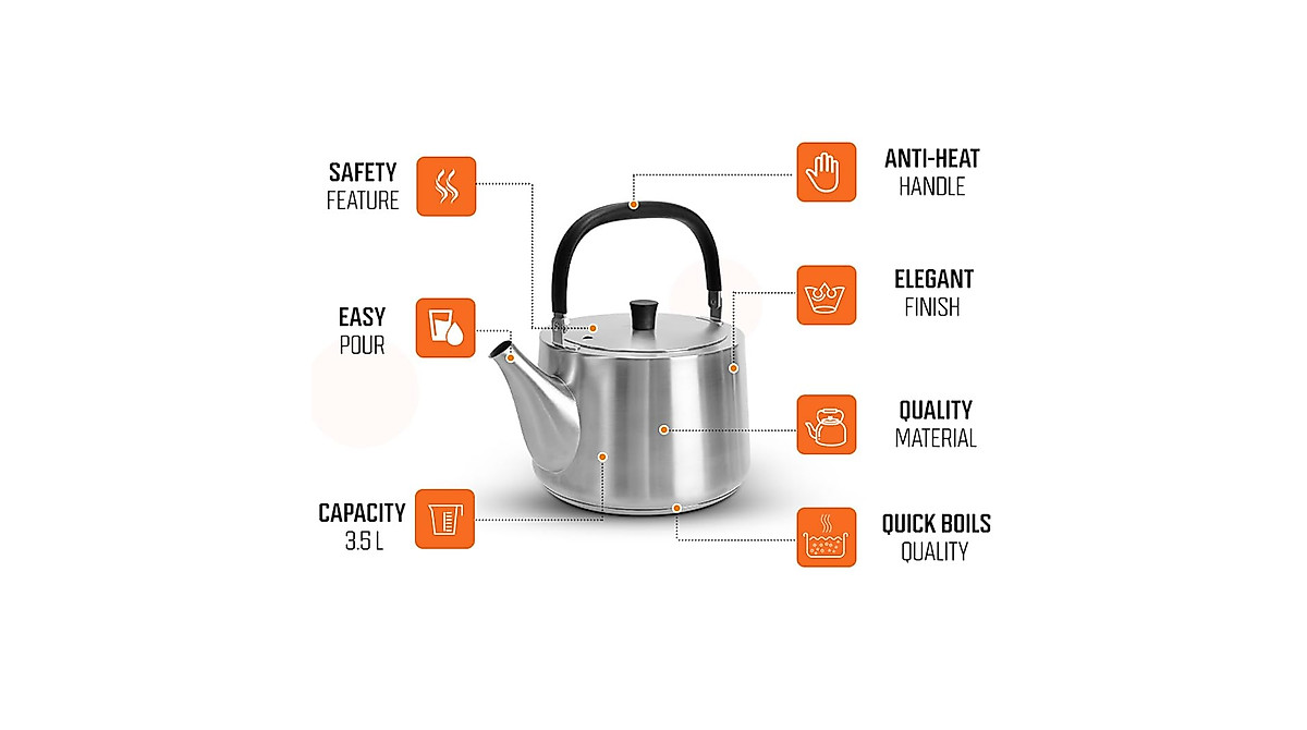 Dr.HOWS 3.5L Stainless Steel Tea Kettle - Fast Boil & Stylish