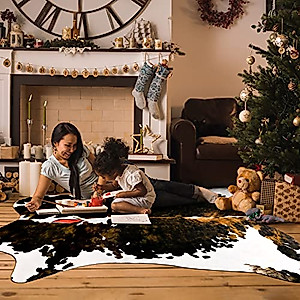 HOMORE Cowhide Rug, Cute Cow Print Rug for Living Room Faux Cow Hide Animal Print Carpet for Bedroom Office Table, 4.6 x 5.2 Feet, Gray-Brown