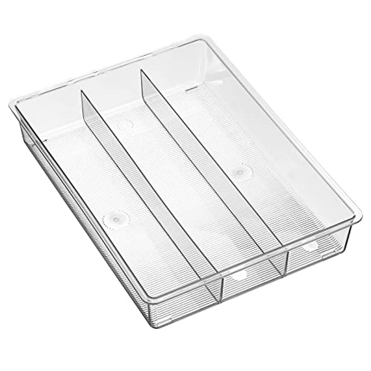 mDesign Plastic 3-Section Compact In-Drawer Utensil Storage Organizer Tray for Kitchen, Pantry; Holder for Silverware, Cutlery, Flatware, Large & Small Utensils, Spoon, Fork - Ligne Collection, Clear