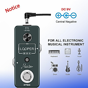 Rowin Looper Guitar Pedal Unlimited Overdubs 10 Minutes of Looping With USB to Import and Export Loop