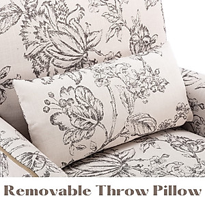 CIMOO Mid Century Modern Accent Chair Set of 2 Floral Reading Chair with Removable Pillow Wingback Arm Chair Upholstered Comfy Single Sofa for Living Room/Bedroom/Fireplace, Beige 2PCS