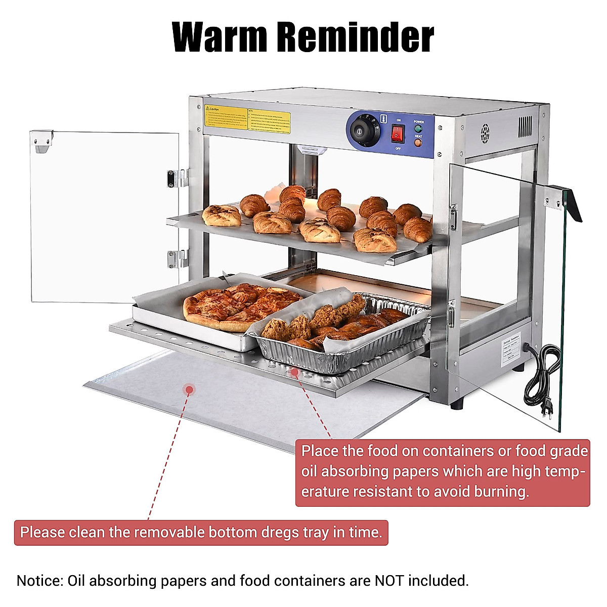WeChef 2-Tier Commercial Pizza Warmer Countertop Display Case 24x15x20 inch 750W Pastry Heater Display Case for Bakeries Convenience Stores