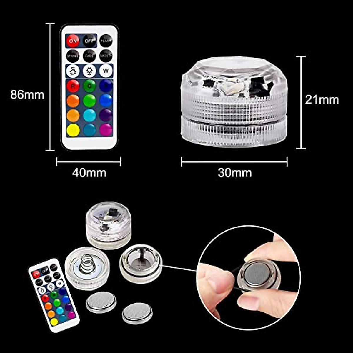 Rikiss Submersible Led Lights with Remote, Waterproof Mini Tea Lights Led Underwater Lights for Vase Centerpiece Aquarium Lights for Fish Tank Fountain Pools Light LED Lamp, Colorful, 10Pcs