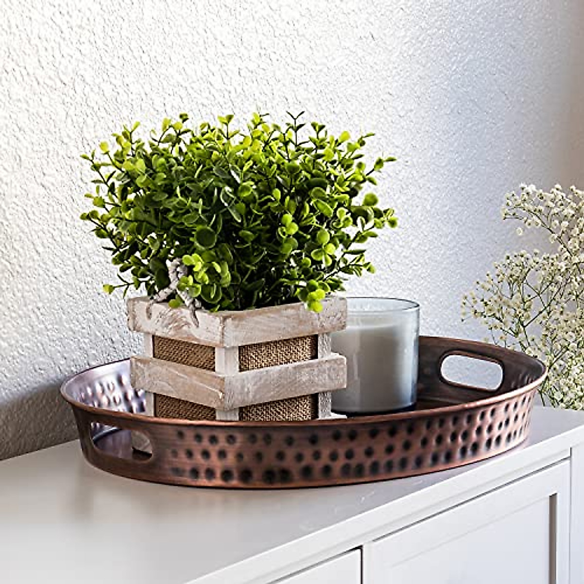 Monarch Abode Decorative Oval Serving Coffee Table Ottoman Tray, 17 x 13, Antique Copper Finish