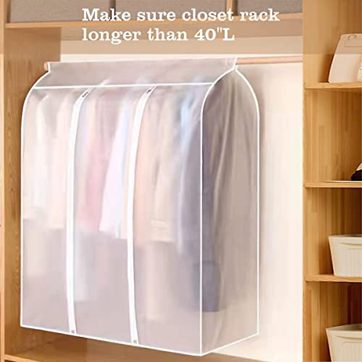 47'' Extra Large Hanging Garment Bags for Closet Storage, Translucent Frosted Garment Rack Cover Clothing Storage Bag with Zipper Closet Clothes Protector for Suit Coat Dresses, 5 Cedar Wood Chips