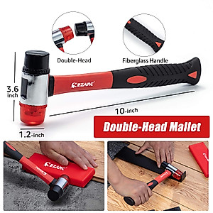 EZARC 64-Piece Laminate Wood Flooring Installation Kit with Reinforced Double-Faced Mallet, Heavy Duty Pull Bar, Tapping Block, Foam Kneepads and 60 Piece Spacers